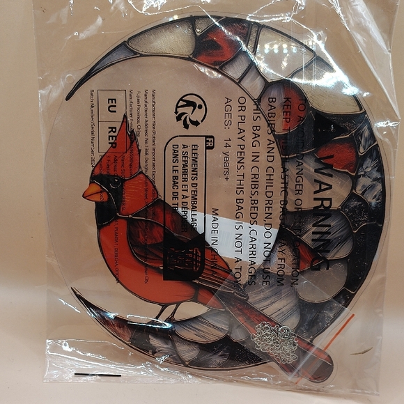 Accents | Stained Glass Cardinal Bird Suncatcher Red And Black | Poshmark